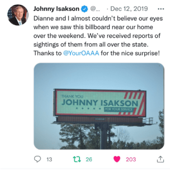 Senator Johnny Isakson (1944-2021) Liked to Share Billboards ...