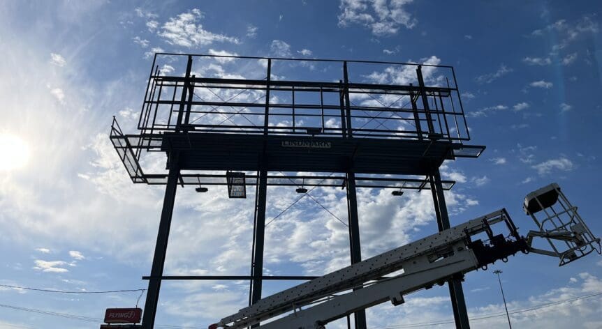 Unusual rebuild of billboard structures damaged by storms (Billboard ...