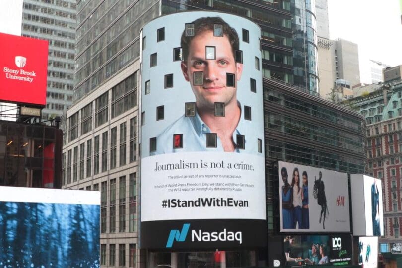 Out of Home Amplified Calls for Evan Gershkovich’s Freedom | Billboard ...